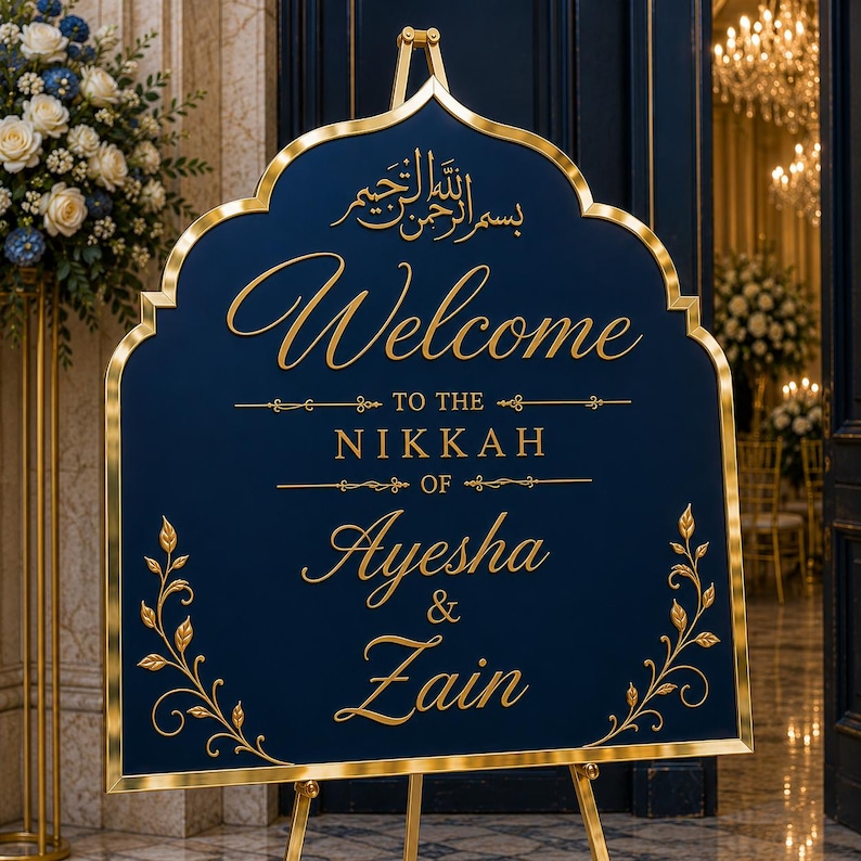 Luxury Wedding Welcome Sign | Mirrored Gold Acrylic Decor, Arabic ...