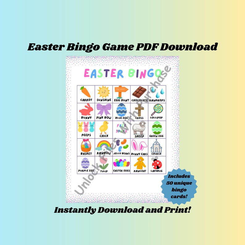 Easter Bingo 50 Printable Easter Bingo Cards Easter Activity for Kids ...
