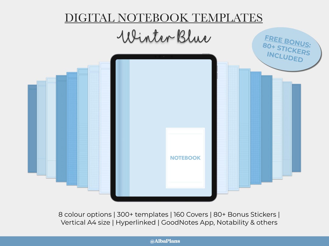 Winter Blue Digital Notebook – Student Planner, Note Templates, Bonus ...