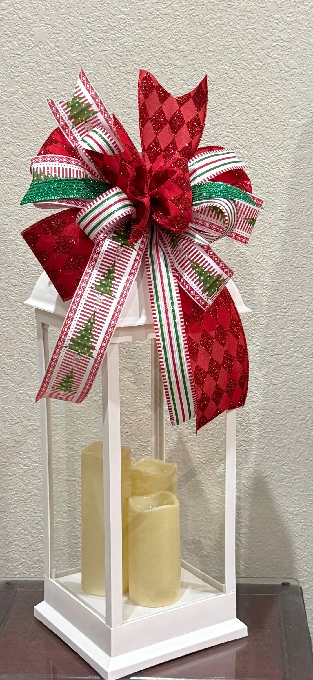 Christmas Bow – Red Glitter, Tree Ribbon Lantern Décor, Special Gift - Etsy