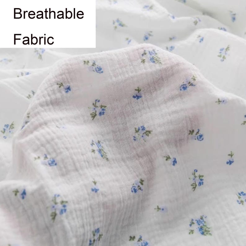 Blue Floral Cotton Fabric- Lightweight Breathable Cotton Fabric- Floral ...