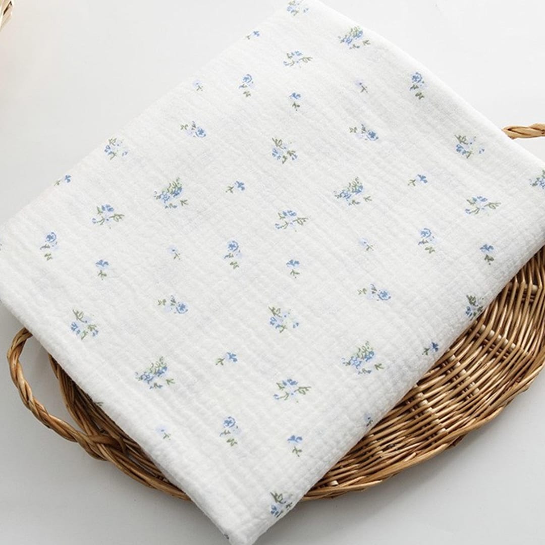 Blue Floral Cotton Fabric- Lightweight Breathable Cotton Fabric- Floral ...