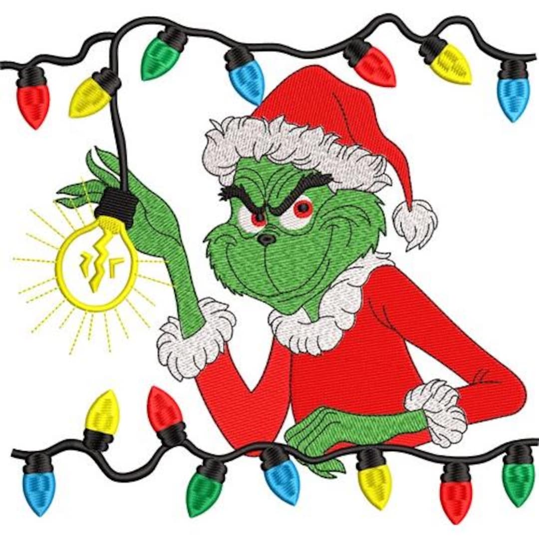 Christmas String Lights Grinch Machine Embroidery Design - 2 Sizes ...