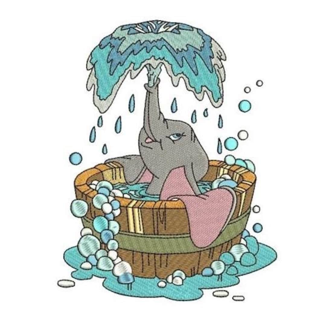 Dumbo in Bathtub Spraying Water Machine Embroidery Design, Disney ...