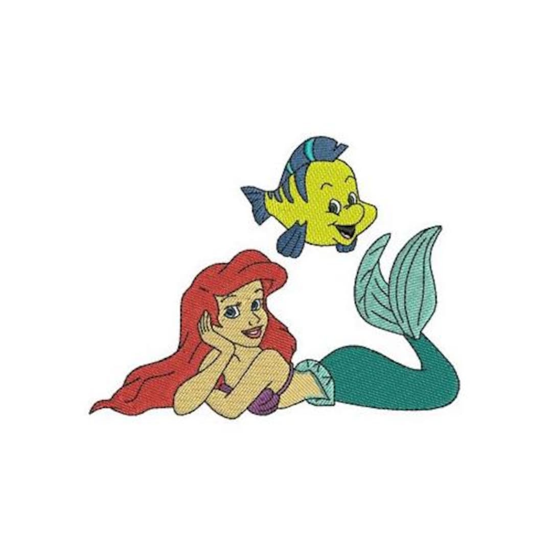 Princess Ariel & Flounder Machine Embroidery Design, Disney Little ...