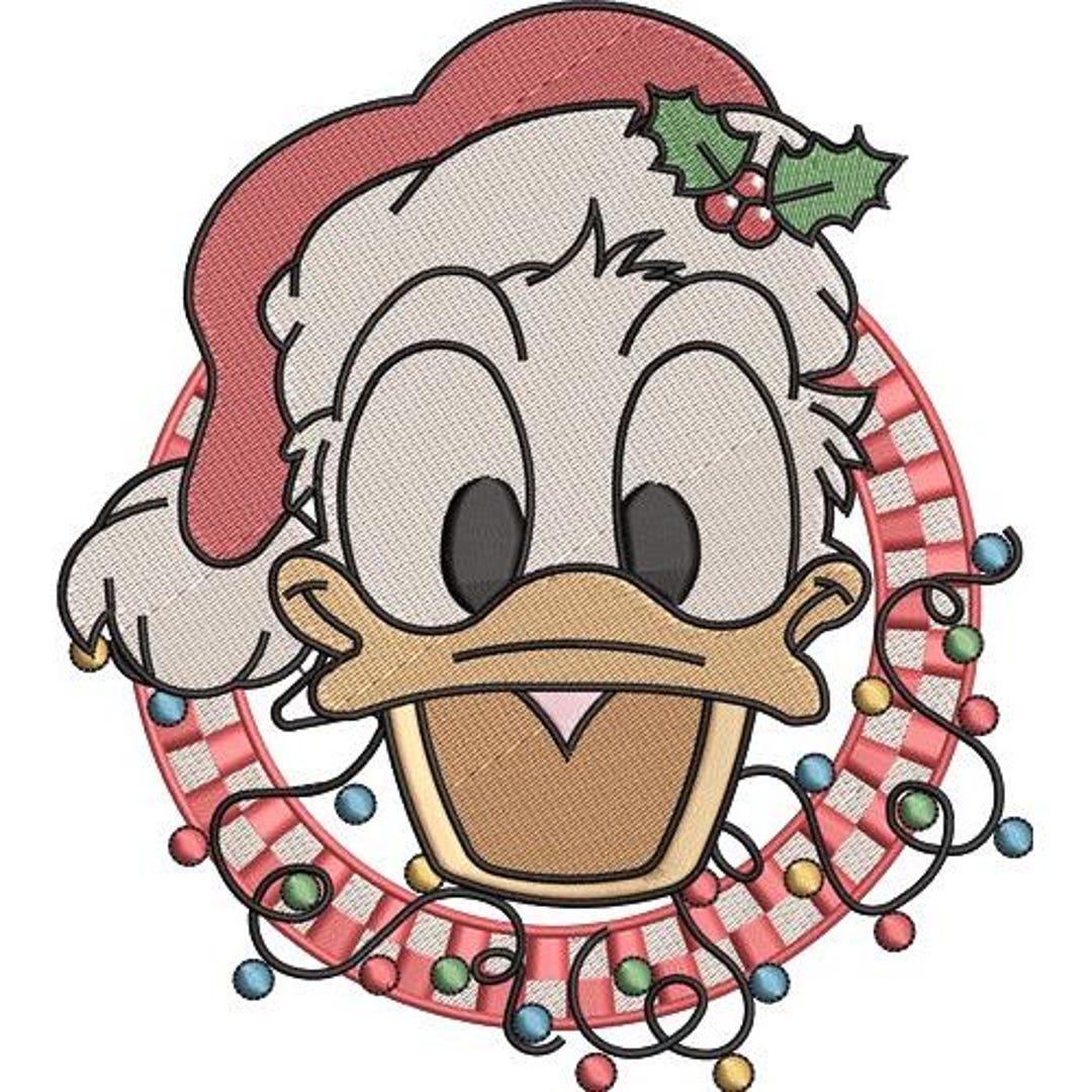 Donald Duck & Christmas Tree String Lights Wreath Machine Embroidery ...