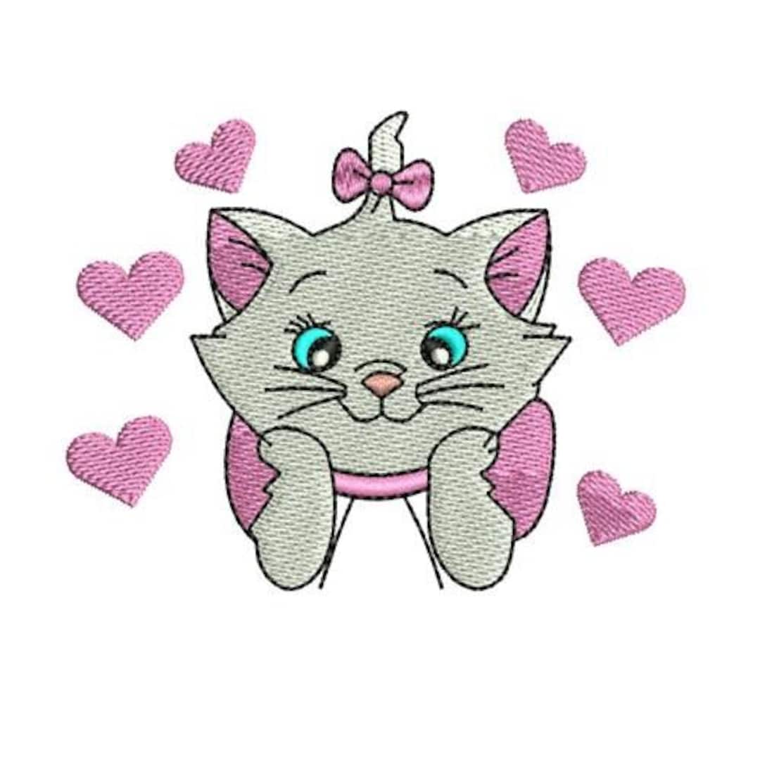 Marie Face in Hearts Machine Embroidery Design, Disney Cat Design ...