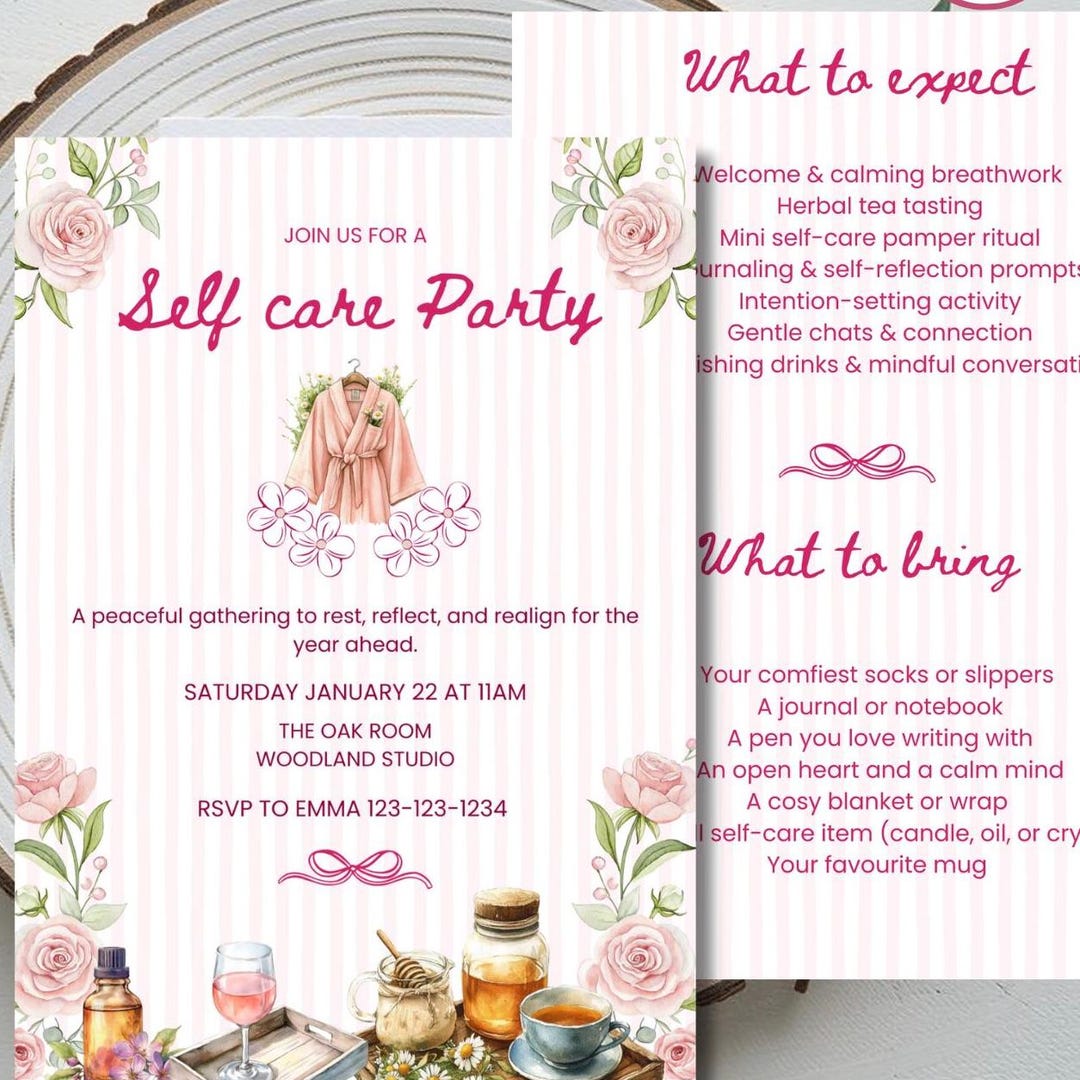Self-care Party Invite, Editable Wellness Event Flyer, Canva Template ...