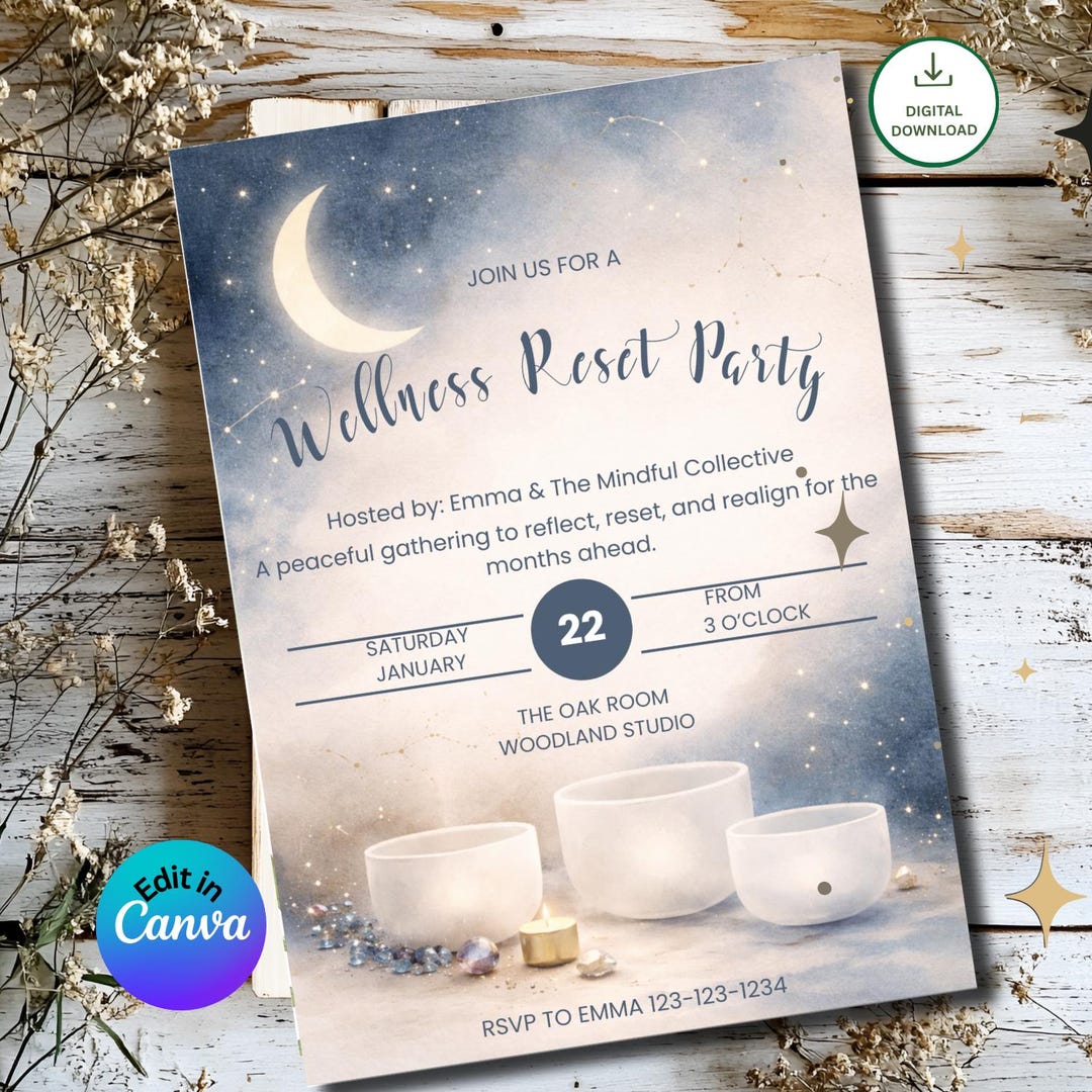 Editable Wellness Reset Invitation, Self Care Party Invite, Mindful ...