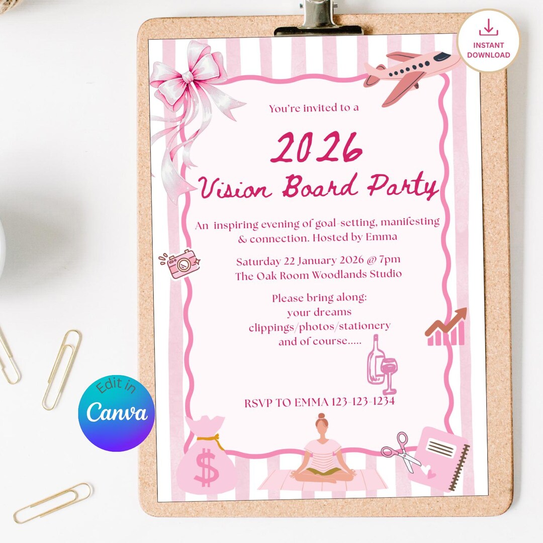 Vision Board Party Invite, Wellness Event Flyer, Printable Digital ...