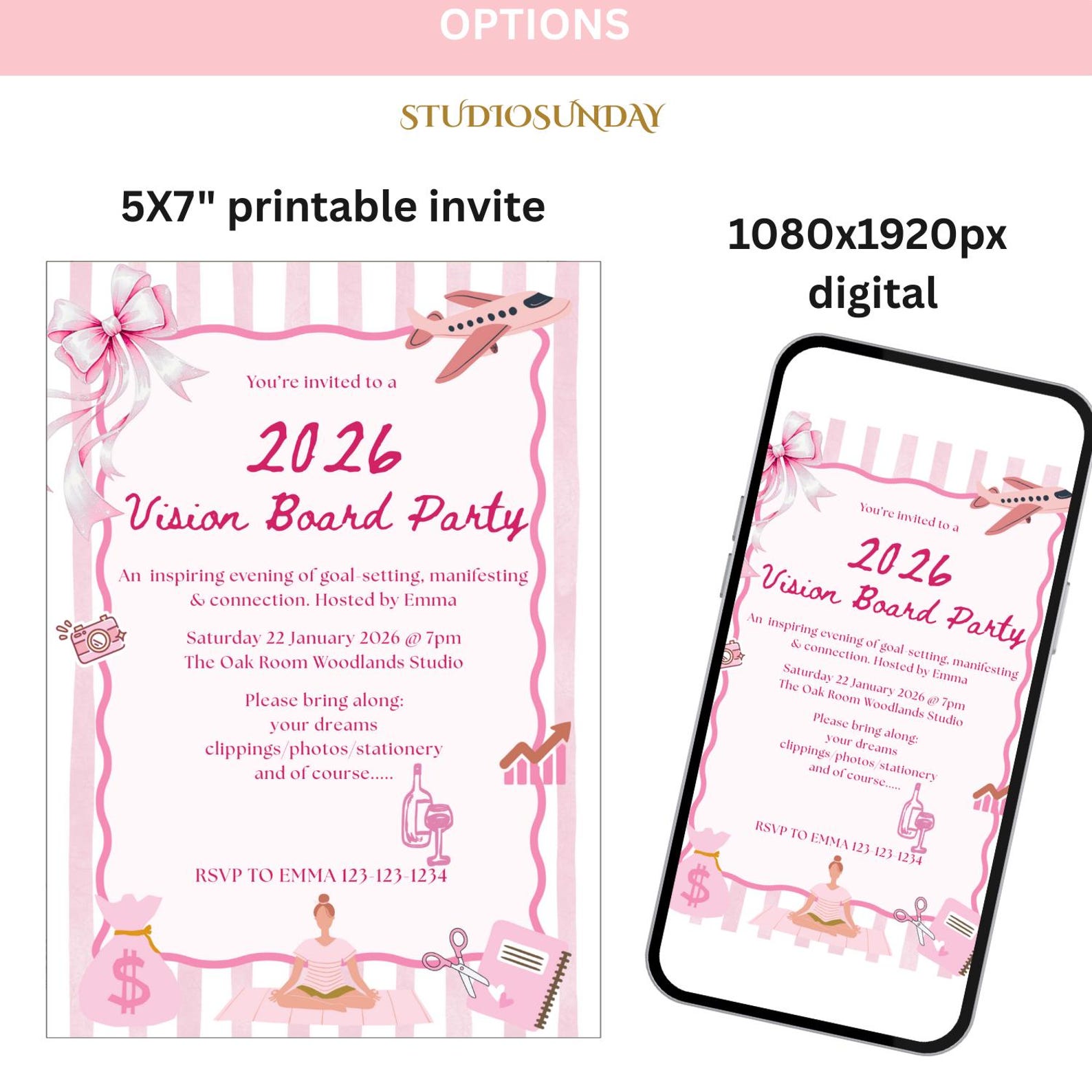 Vision Board Party Invite, Wellness Event Flyer, Printable Digital ...