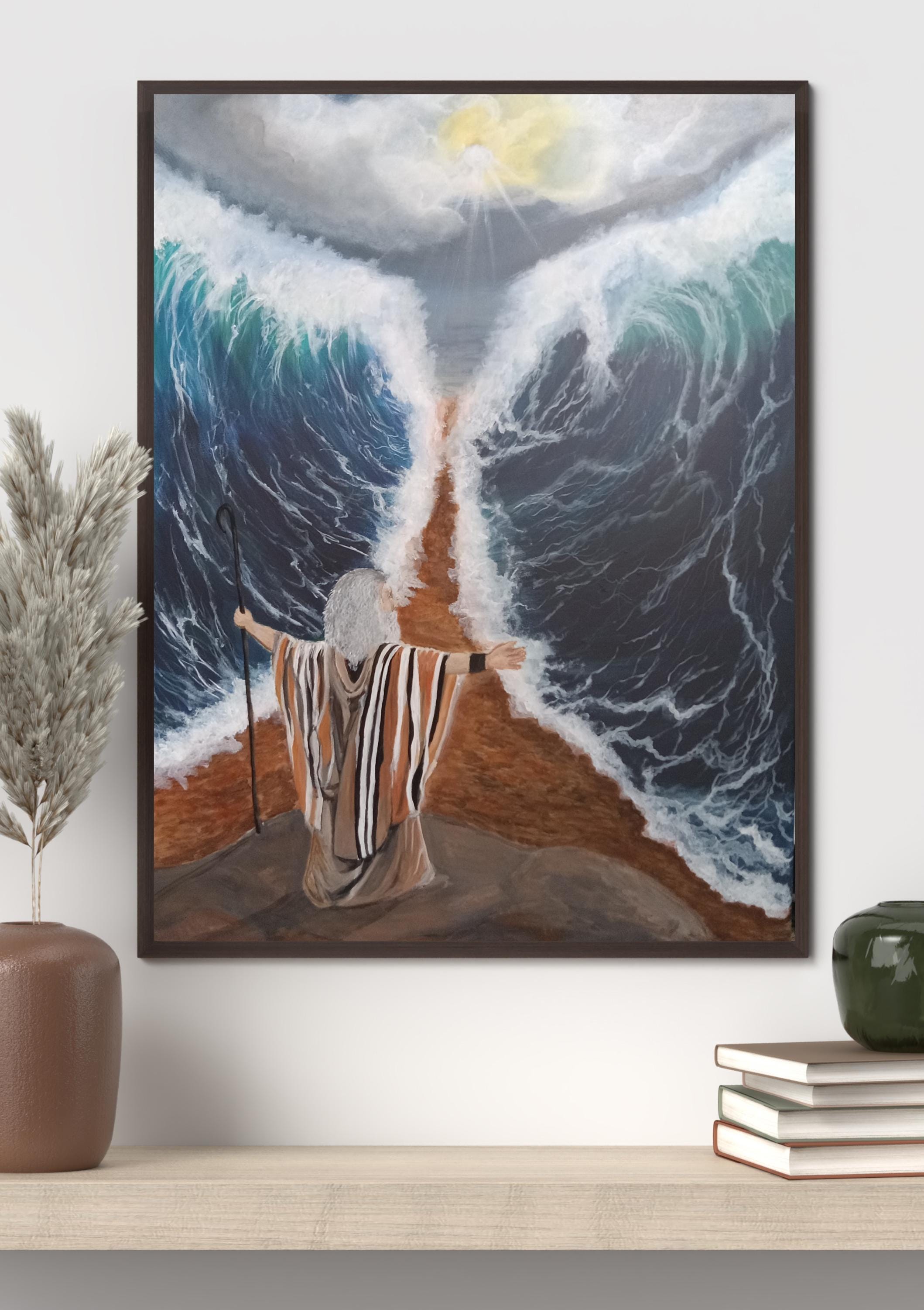 Moses Parting the Red Sea – 26×36 Acrylic Painting | Christian Wall Art ...