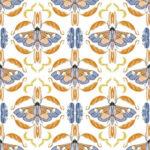 Vintage Moth Seamless Pattern and Hand Drawn Insect Illustration for ...