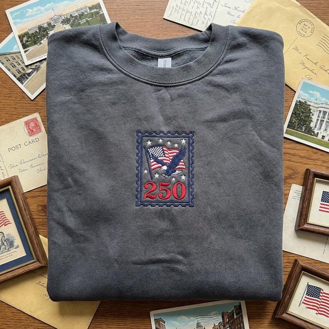 Embroidered Postage Stamp Eagle Sweatshirt, USA 250th Anniversary ...