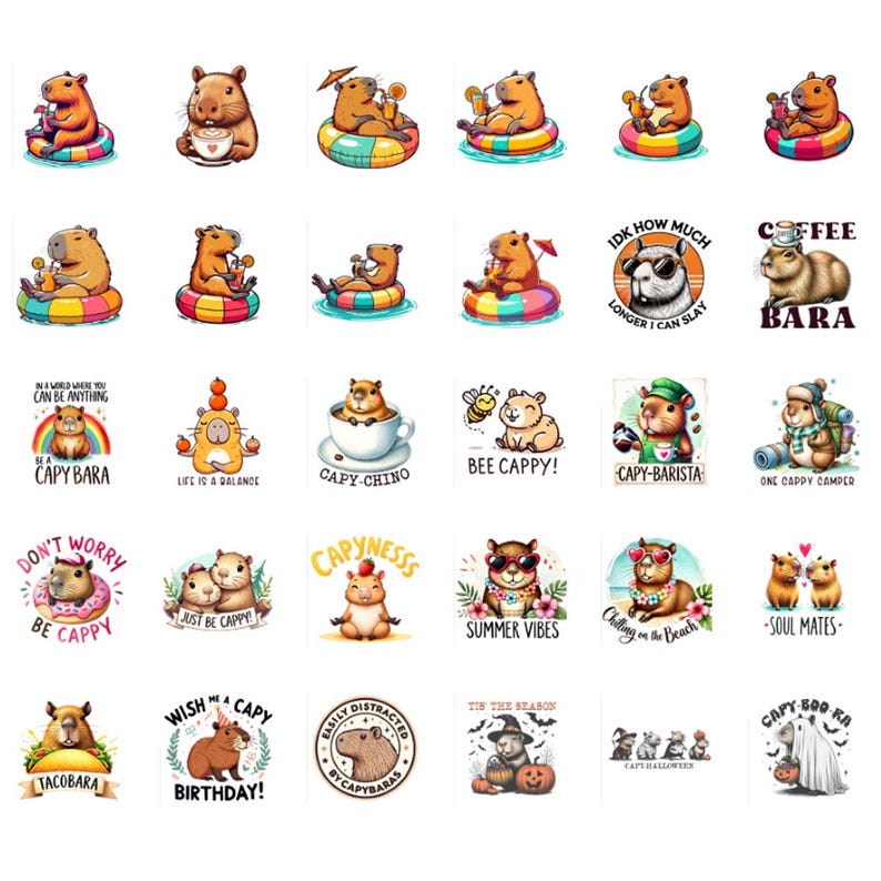 Pack +300 PNG of Stickers, Decals, Decals of Capybara, Capybara in High ...