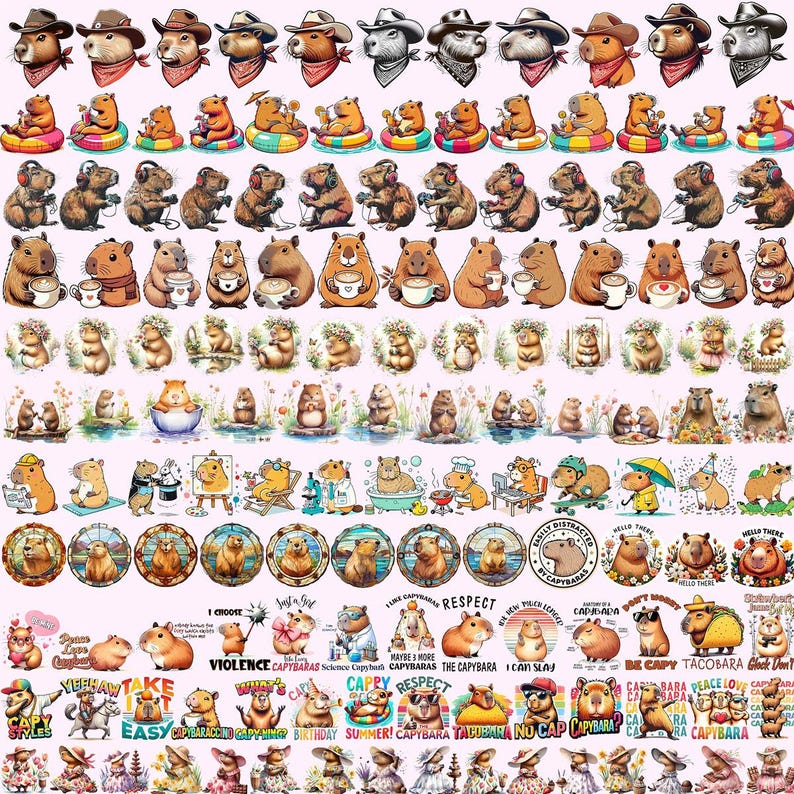 Pack +300 PNG of Stickers, Decals, Decals of Capybara, Capybara in High ...