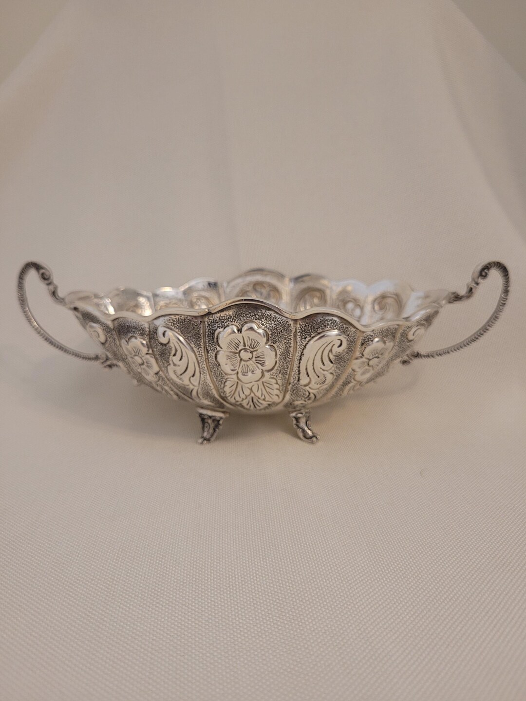 Vintage Sterling Silver Bowl With Flower Design - Etsy