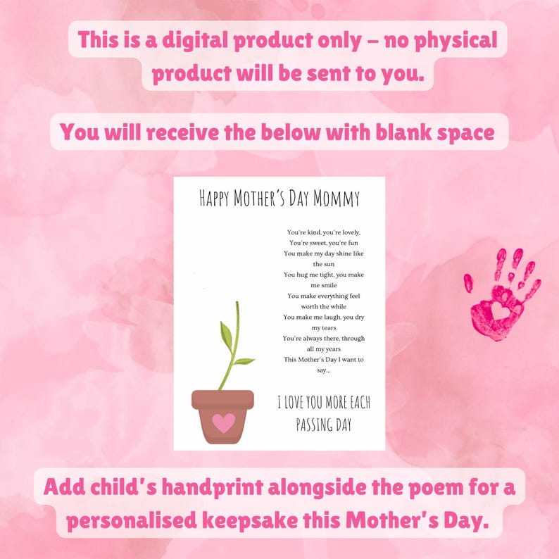 Mother’s Day Handprint Poem. Printable Handprint Gift From Kids. DIY ...
