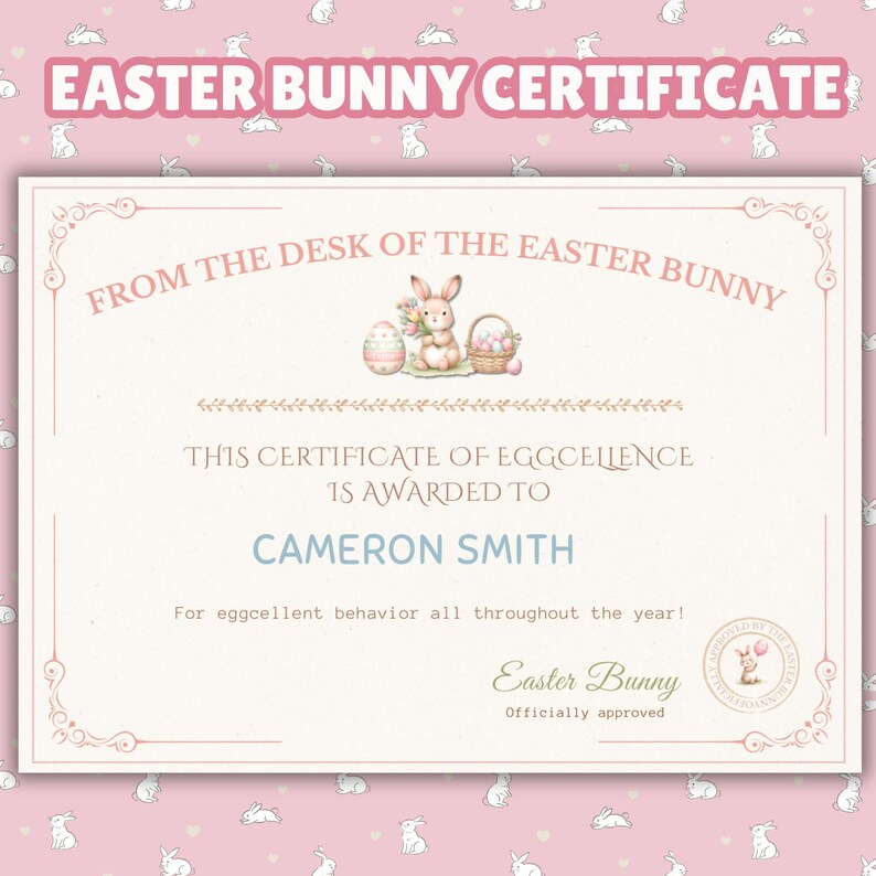 Easter Bunny Certificate – Printable, Editable, Personalised Easter ...