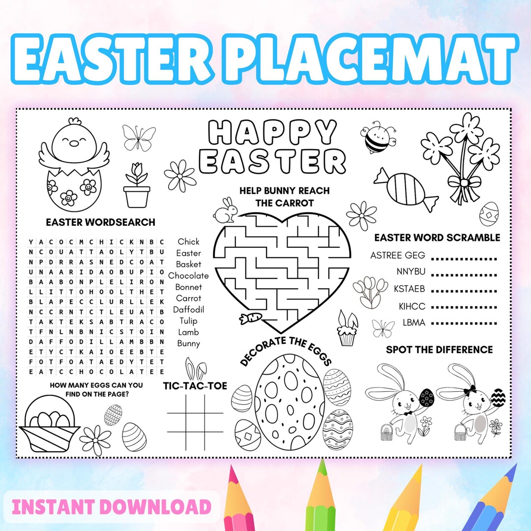 Easter Placemat. Kids Easter Placemat. Printable Easter Activity ...