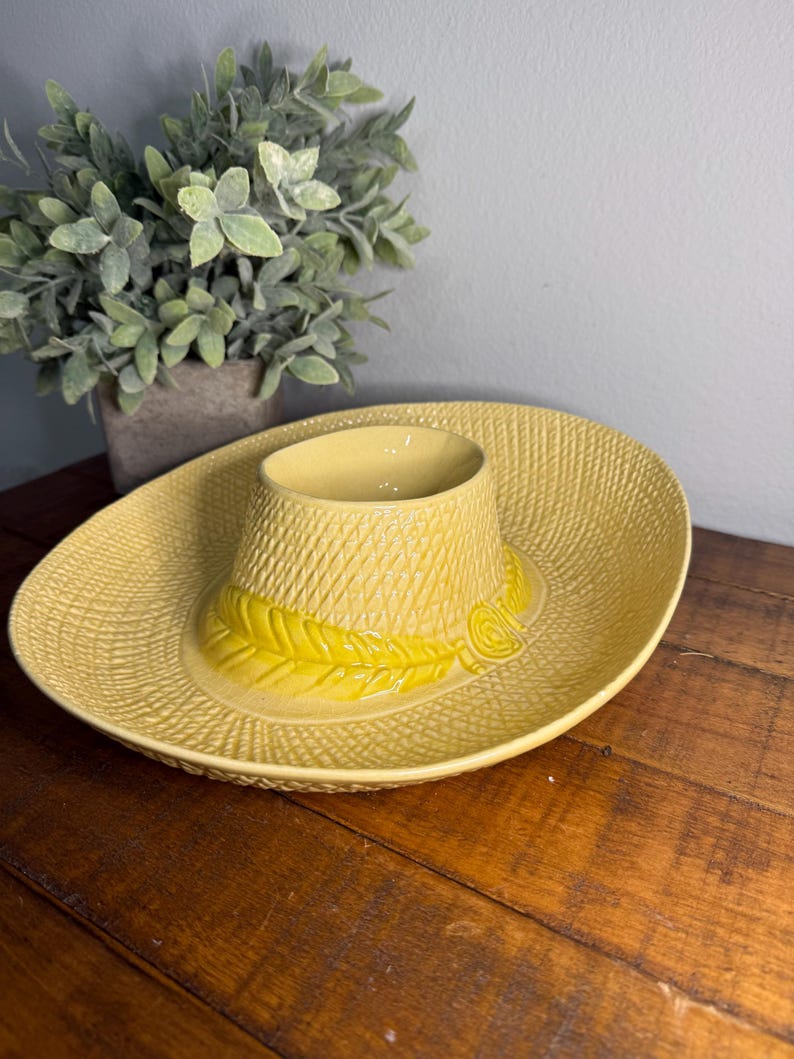 Vintage USA Pottery Ceramic Sombrero Chip Dip Bowl Set 1980s Mexican ...