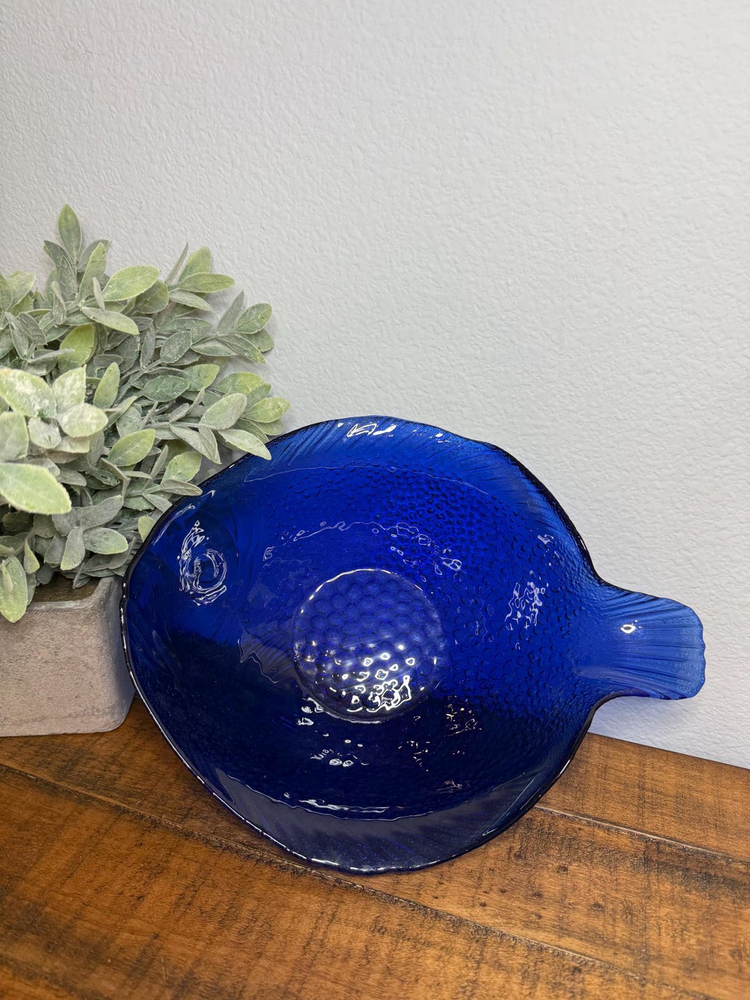 Vintage Cobalt Blue Fish Bowl by Arcoroc - Retro Ocean-themed Serving ...