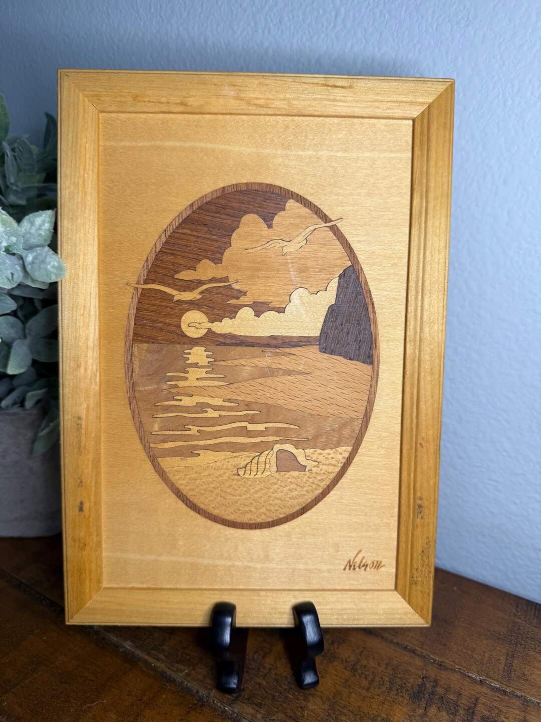 Hudson River Seashore Marquetry Inlay Art by Jeff Nelson - Framed Wood ...