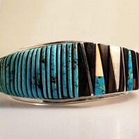 Rug Pattern Navajo Sterling Silver Overlay Cuff Native American Artist ...