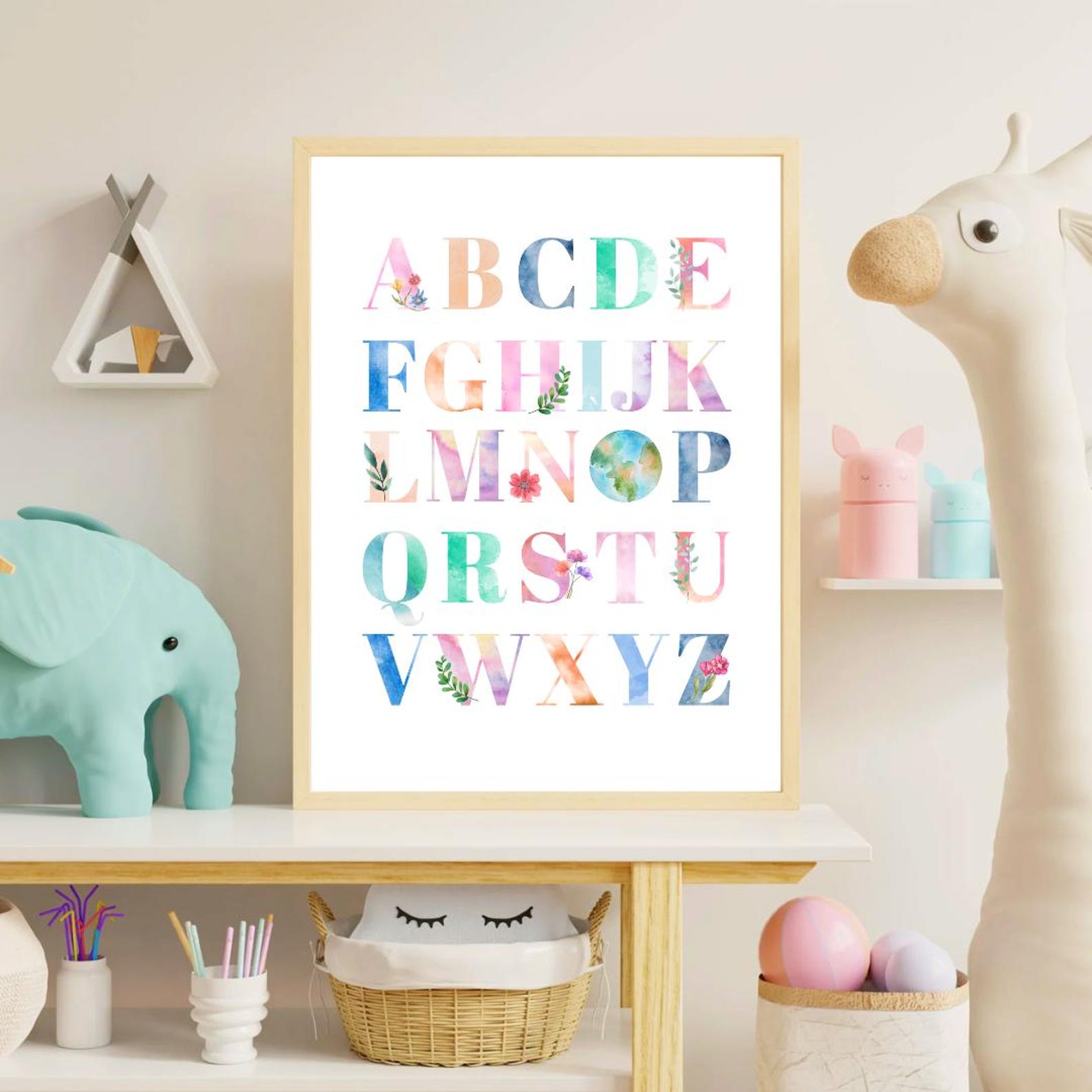 Pretty Alphabet Digital Print, ABC Poster, Nursery Alphabet Wall Art ...