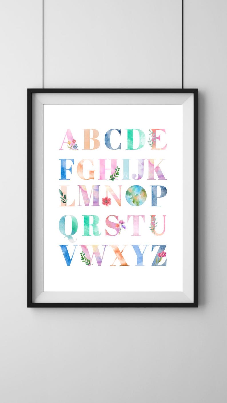 Pretty Alphabet Digital Print, ABC Poster, Nursery Alphabet Wall Art ...