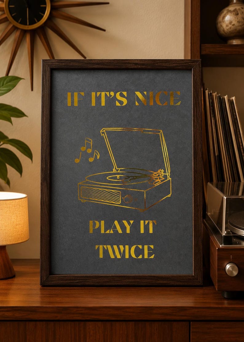 A4 Gold Foil Music Print, Record Player Art, Music Lover Gift (unframed ...
