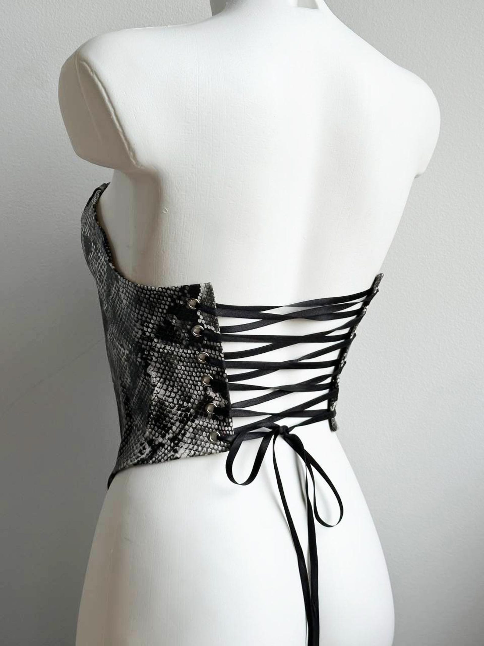 Bold Snake Print Corset , Black and White Faux Snakeskin Top , Hard ...