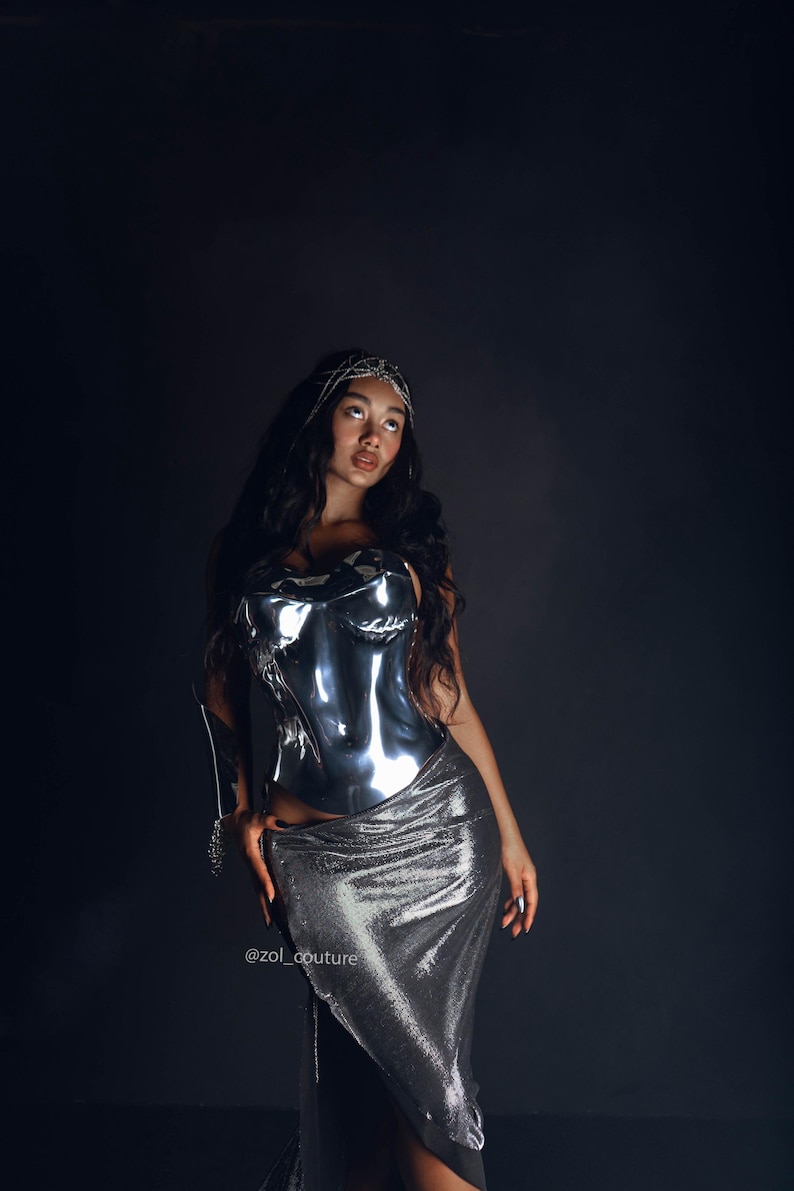 Silver Armor Custom Corset Top, Rave Festival Outfit Costume, Goddess ...