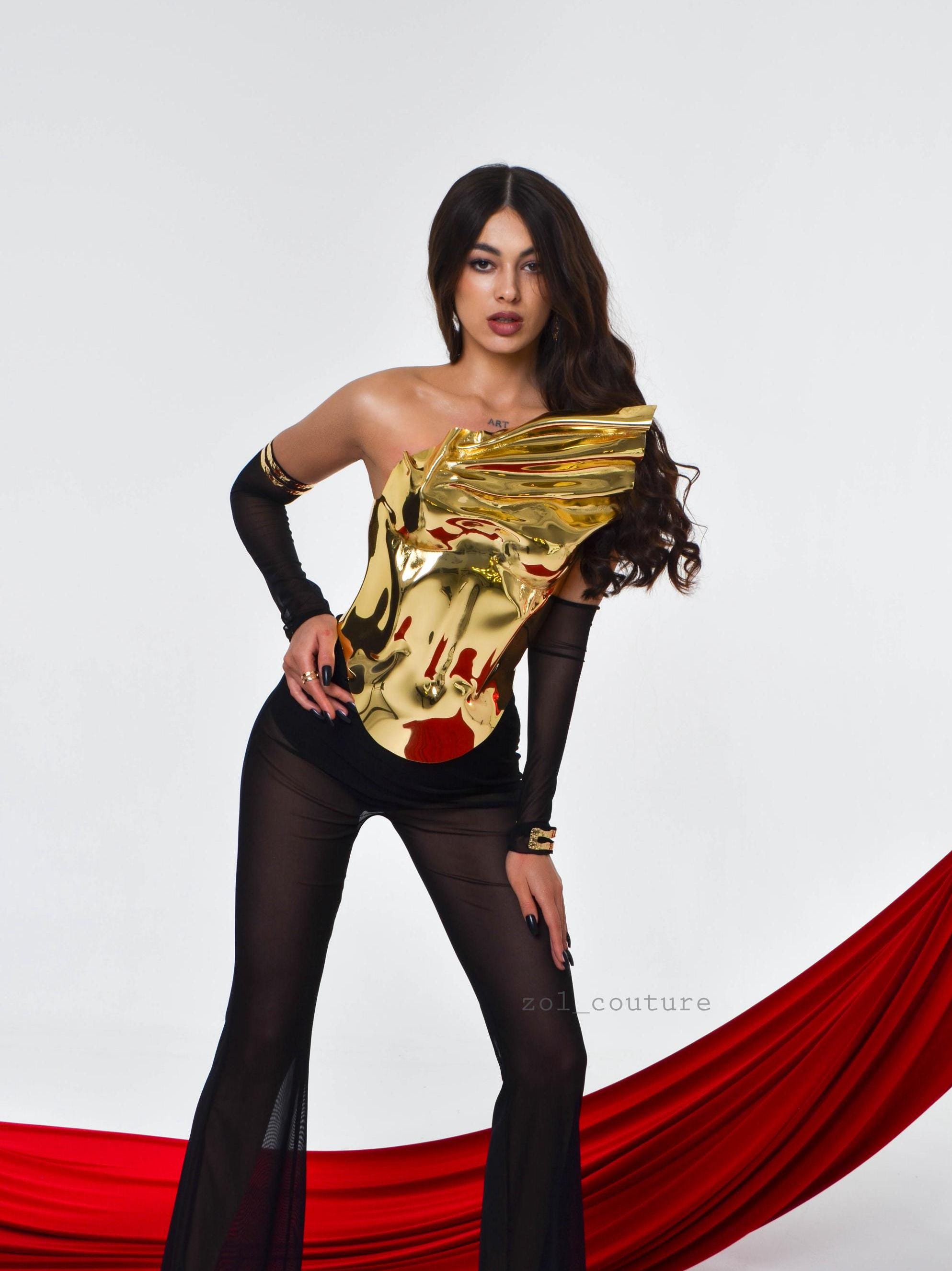 Gold Armor Corset, Gold Top Rave Outfit, Bustier Top, Metal Corset ...