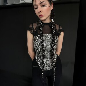 Bold Snake Print Corset , Black and White Faux Snakeskin Top , Hard ...