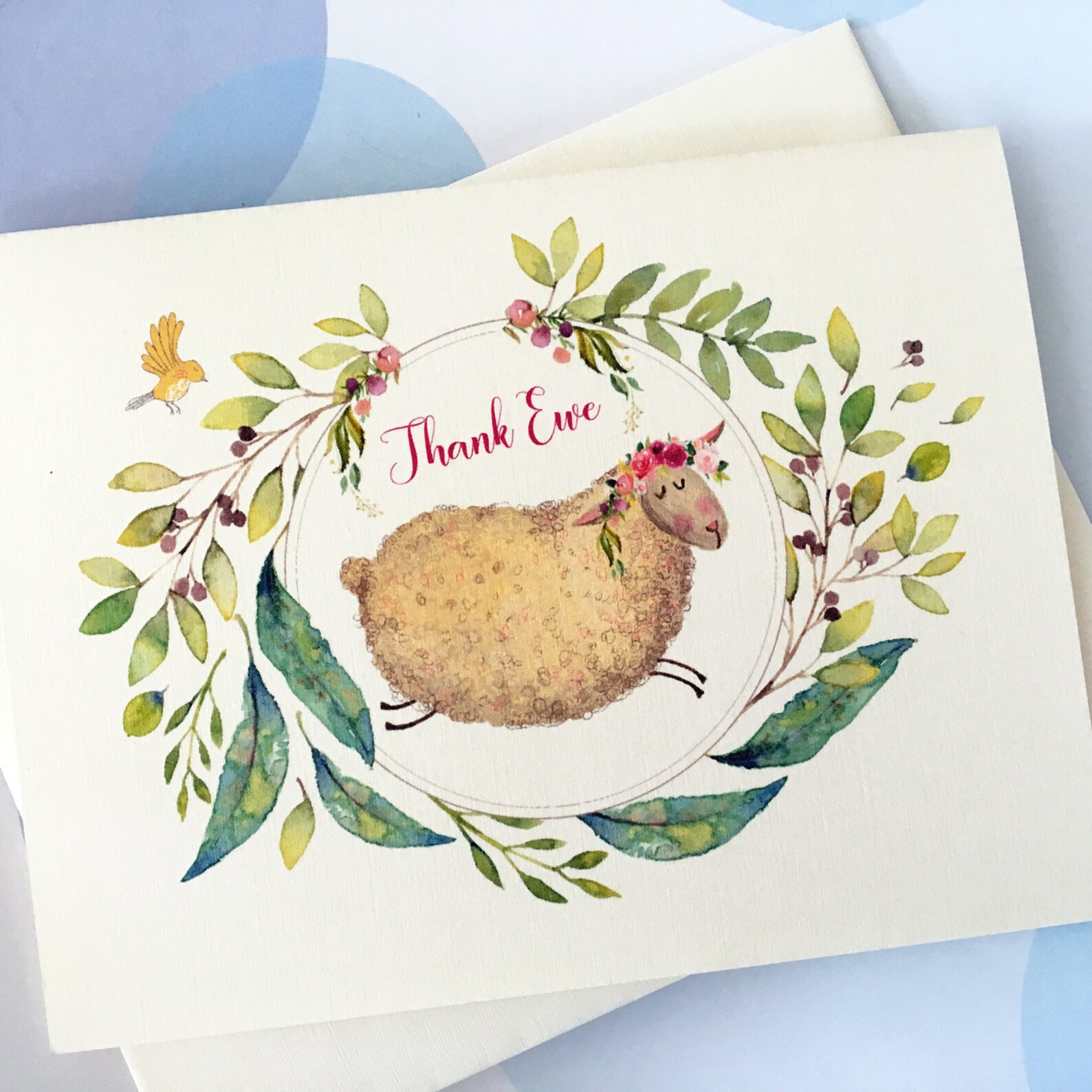 Thank You Card Greeting Card Thank Ewe Card Set Handmade | Etsy