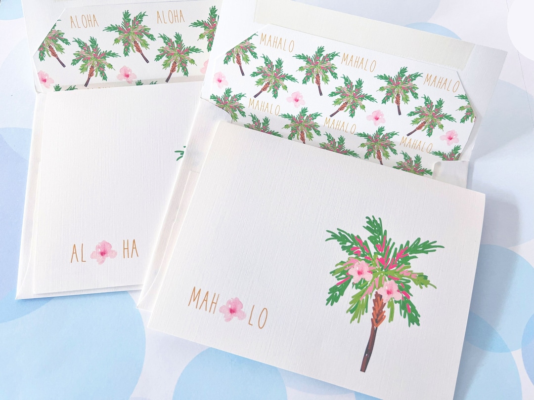 Hawaii Card, Mahalo Card, Aloha Card, Thank You Card, Envelope Liners ...