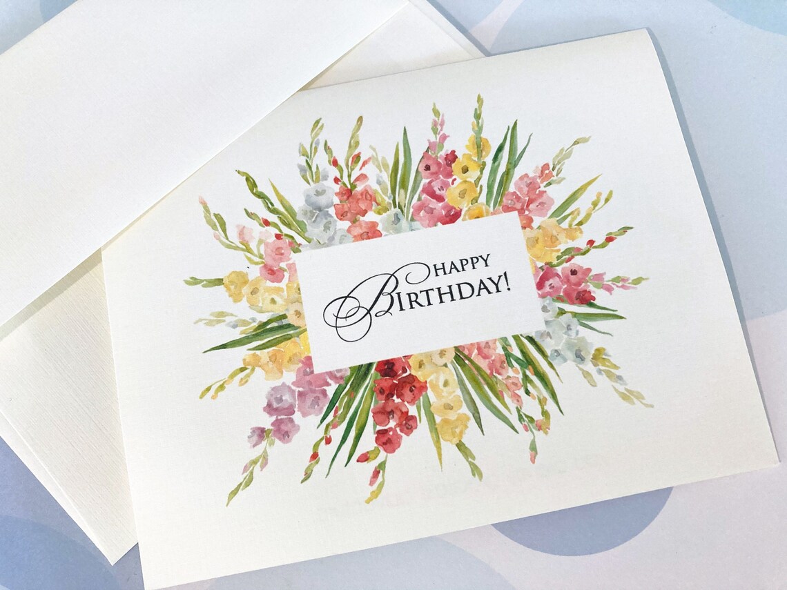 Birthday Card Watercolor Card Floral Card - Etsy