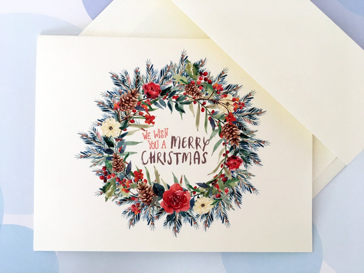 Christmas Cards, Holiday Cards, Wreath Card - Etsy