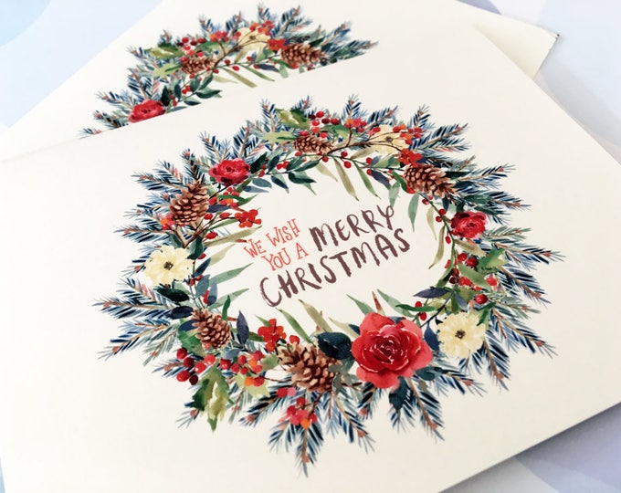 Christmas Cards, Holiday Cards, Wreath Card - Etsy