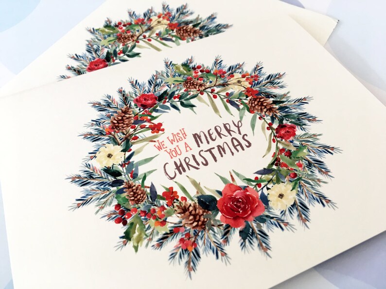 Christmas Cards, Holiday Cards, Wreath Card - Etsy