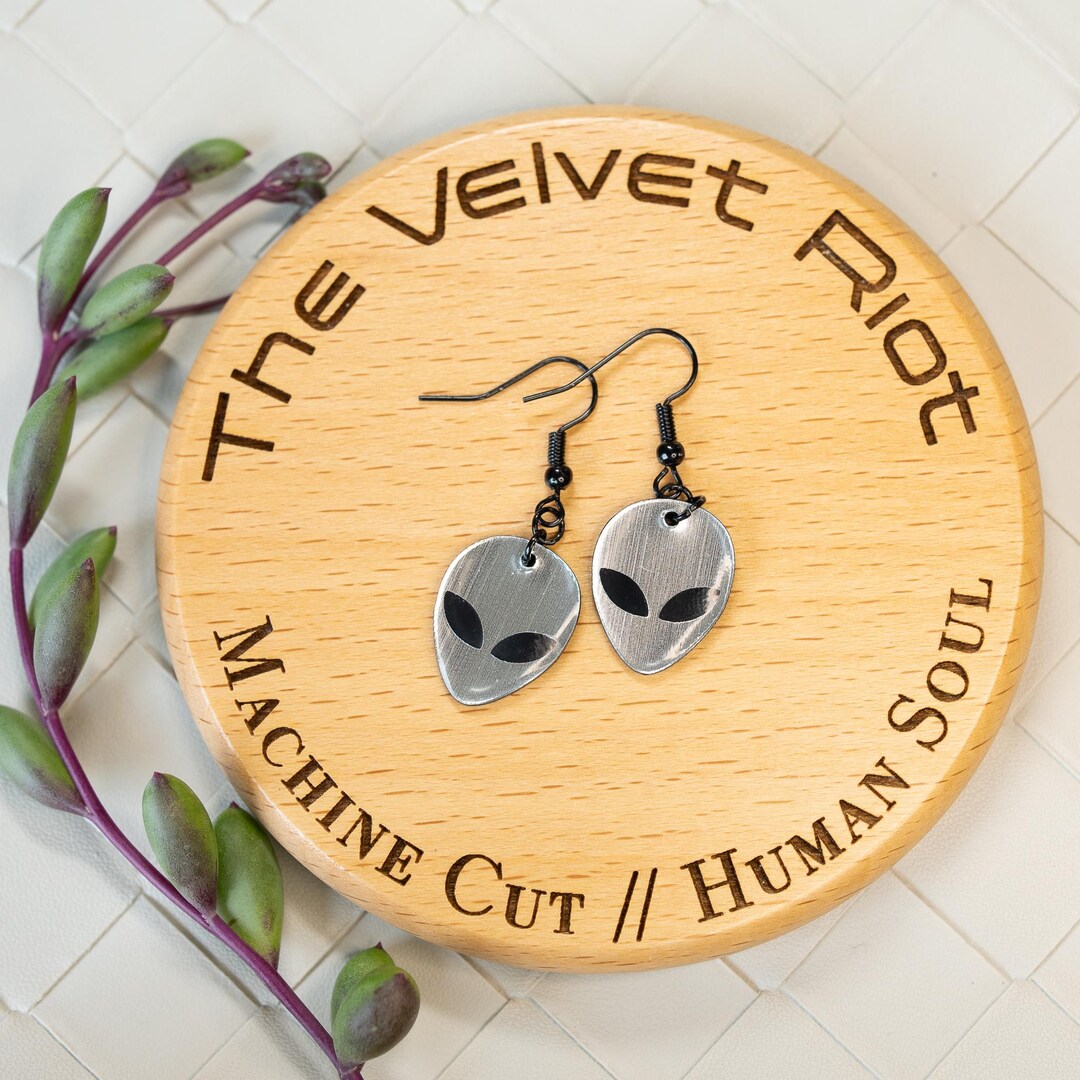 Alien Head Earrings - Two Tone Acrylic Dangles, Small Lightweight Laser ...
