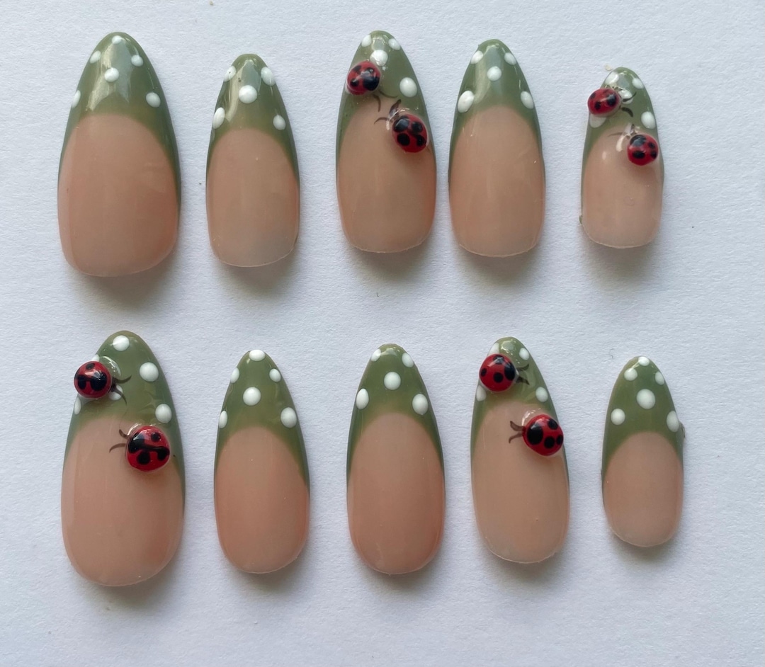 Lady Bug Nails | Hand Made Designs With 3D Gel | Shape Medium Almond ...