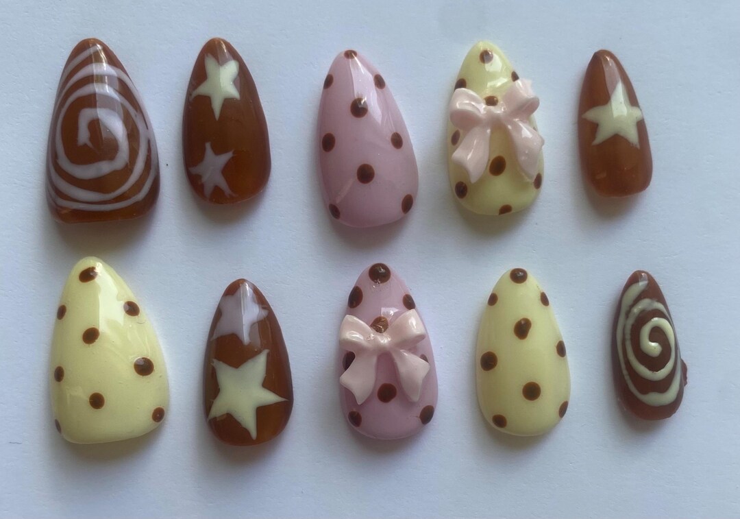 Neapolitan Nails | Handmade Designs With Charms | Short Almond | Made ...