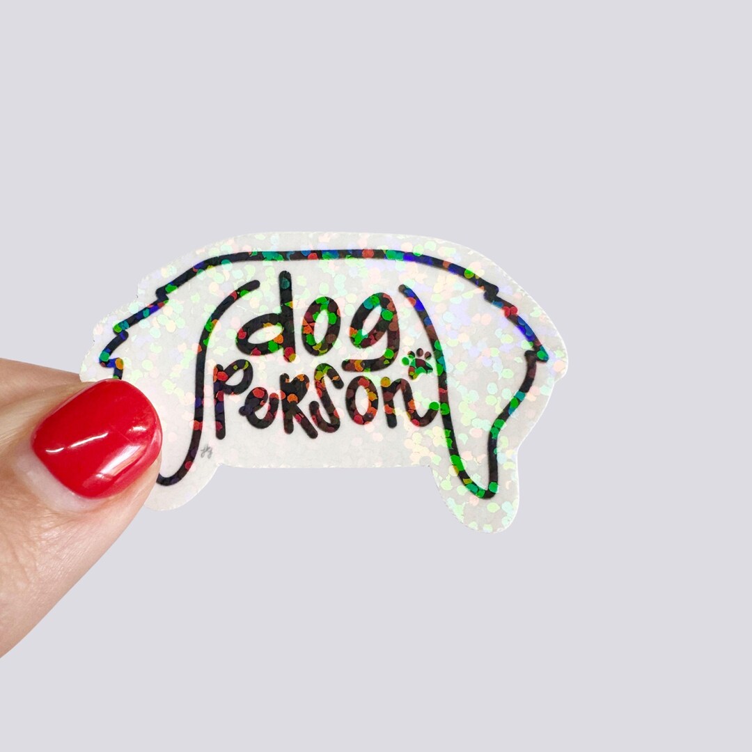 Dog Person Sticker – Holographic Glitter Dog Outline Vinyl Sticker ...