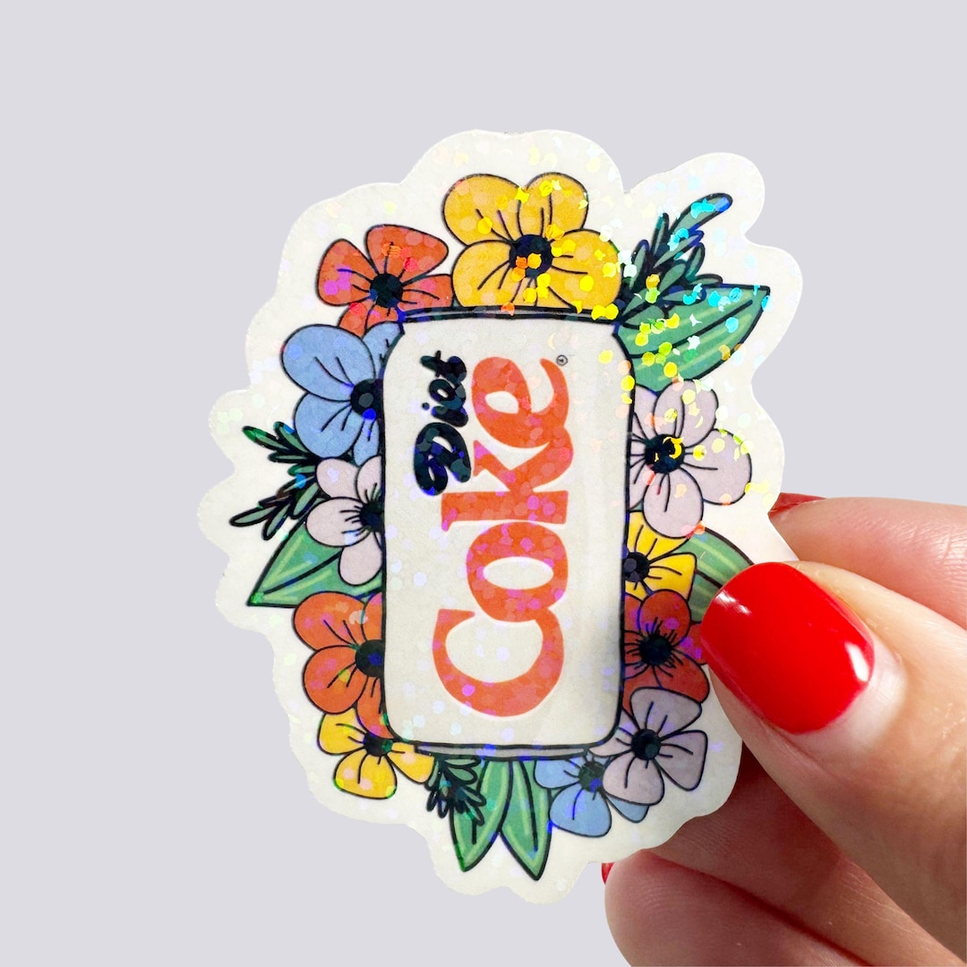 Diet Coke Can Sticker – Holographic Glitter Floral Vinyl Decal, Cute ...