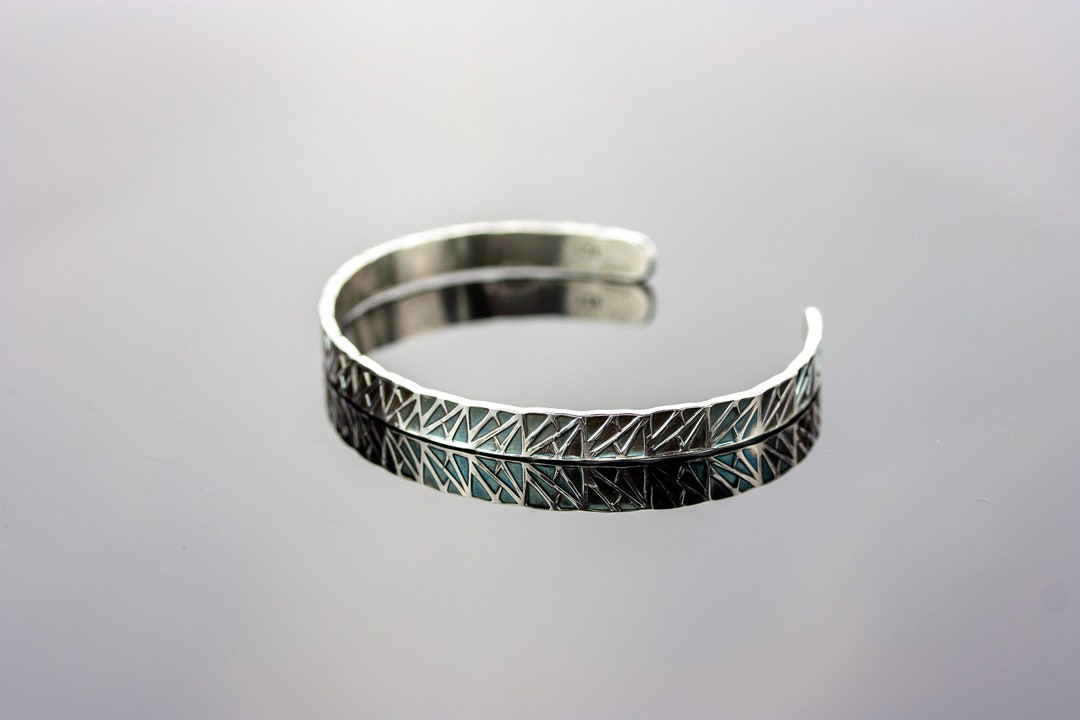 Geometric Sterling Silver Cuff Stack Bracelet | Slender Adjustable ...