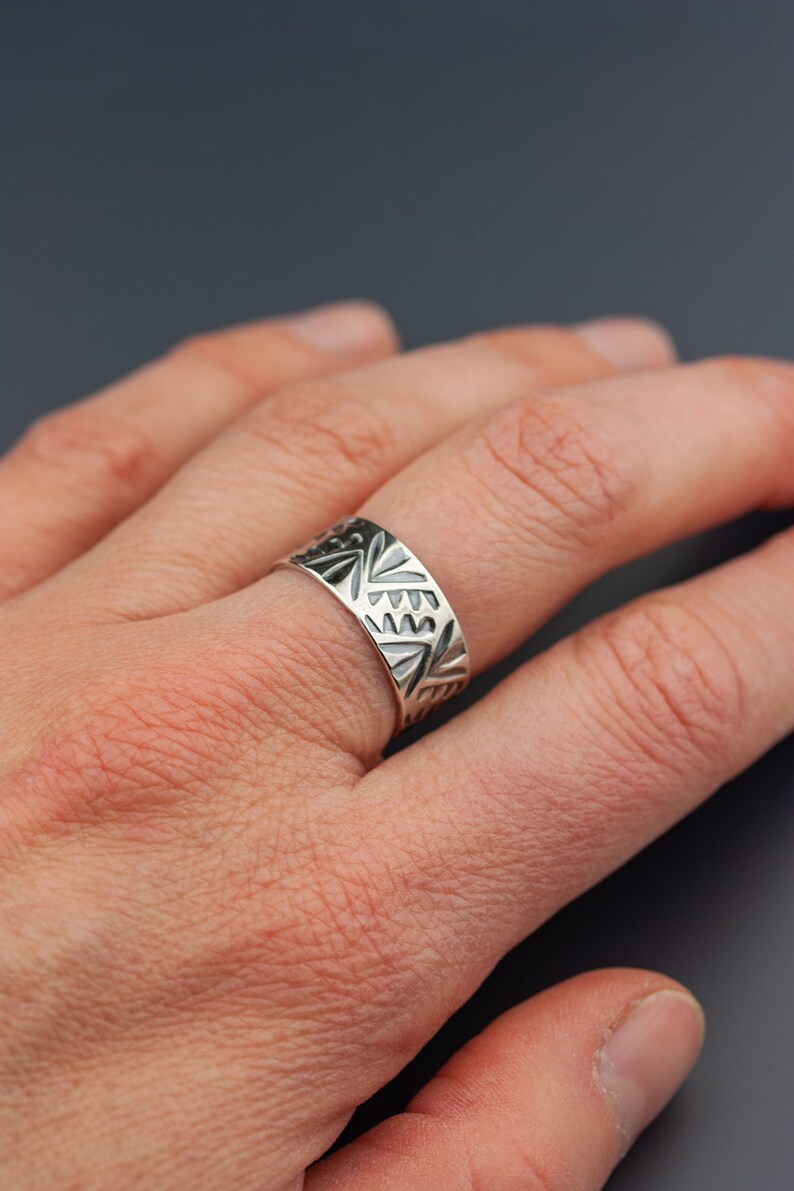 Textured Sterling Silver Band Ring: Southwest Mountain Design ...