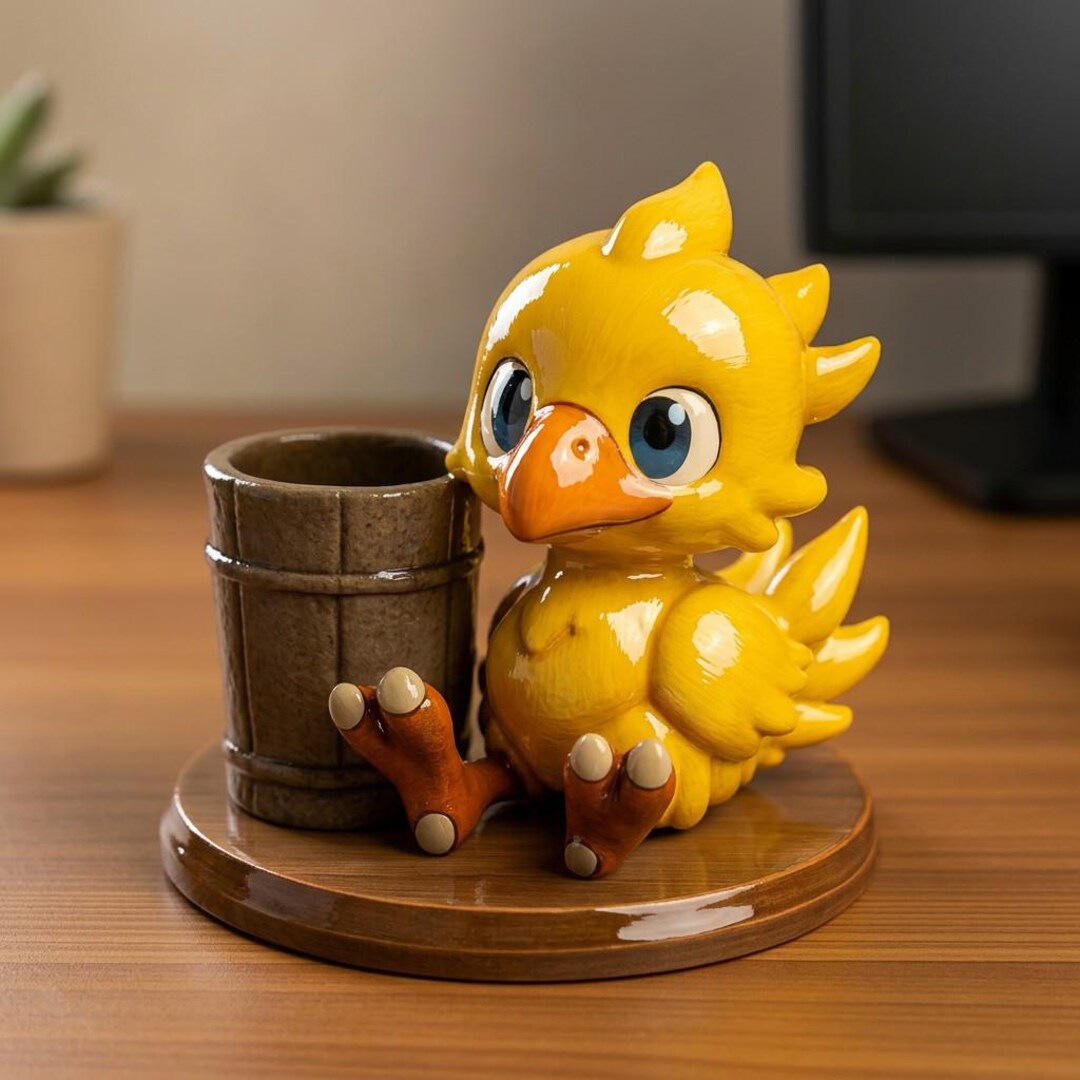 Final Fantasy Chocobo Pen Holder, Hand-painted Desk Organizer, Gamer ...