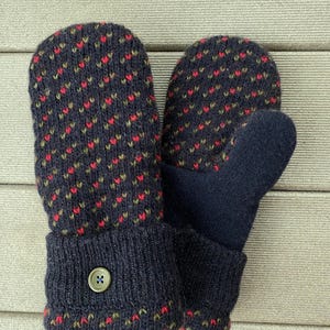 Sweater Mittens Wool Mittens From Recycled Sweaters Gift for Her Navy ...